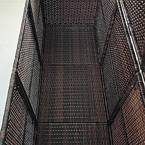 Outsunny 175 Gallon Outdoor Storage Box with Inner Liner, PE Rattan Wicker Deck Box with Pneumatic Bar Lift for Indoor & Outdoor, Patio Furniture Cushions, Pool Supplies, Garden Tools, Mixed Brown