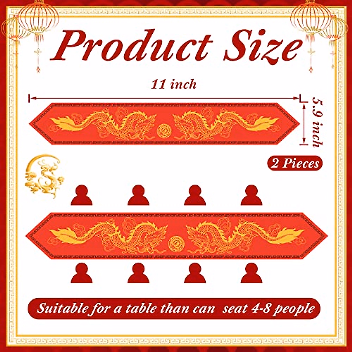 Chinese Dragon Printed Table Runner 11 Inch x 5.9 ft Dragon Table Decorations Asian Table Runner Chinese Party Decorations for Spring Festival Party Supplies Kitchen Dining Table Decoration (2 Pcs)