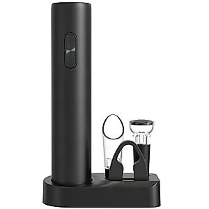 SonicPower Electric Wine Opener Set, Uncork without Effort, Open Serve & Preserve Attachments, Battery Operated, Sleek Black Finish