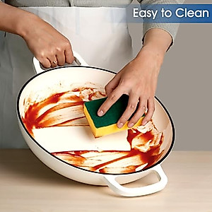 NUTRIUPS 3.6 Quart Braiser Enameled Cast Iron Dutch Oven Pot with High Borosilicate Glass Lid, Dutch Oven/Casserole Cast Iron Non Stick Larger Handle (Beige + White)