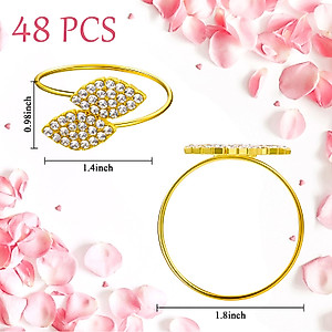 Hotop 100 Pcs Napkin Rings Set Gold Bling Napkin Rings Metal Leaves Napkin Holders Rhinestone Napkin Buckle for Wedding Christmas Holiday Party Dinner Table Decoration