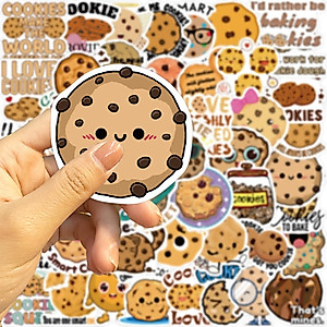 50 Pieces Cookie Stickers Cute Snack Cake Chocolate Chip Cookie Sticker Pack Waterproof Vinyl Decors for Phone Water Bottle Laptop Scrapbook Lunch Box Skateboard for Children (Cookie)