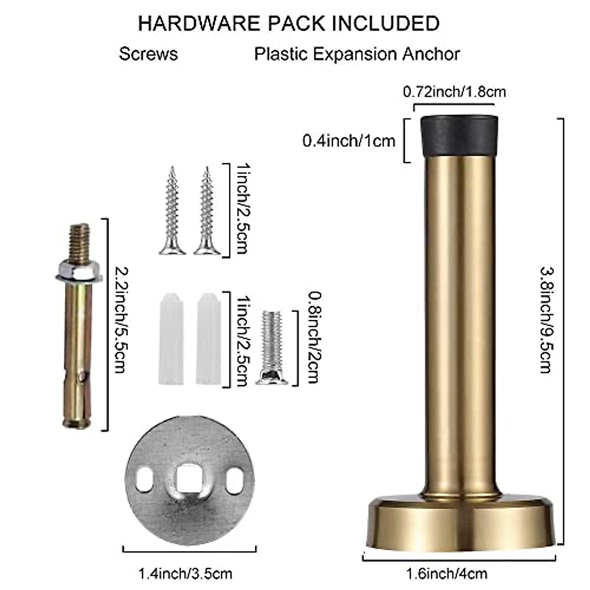 Modern Door Stopper, Stainless Steel Door Stop with Sound Dampening Rubber Bumper Wall Mounted Durable Door Holder with Hardware Screws Brushed Finish 3.7 Inch in Height Door Stops