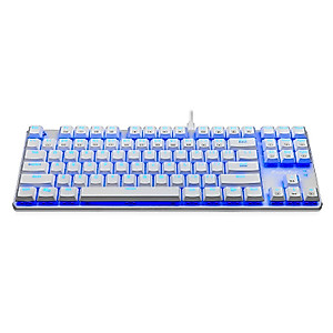 EagleTec KG061-BR BLUE LED Backlit Mechanical Gaming Keyboard Low Profile Mechanical Gamers Keyboard 87 Key Mechanical Computer USB Gaming Keyboard for PC (WHITE VERSION)