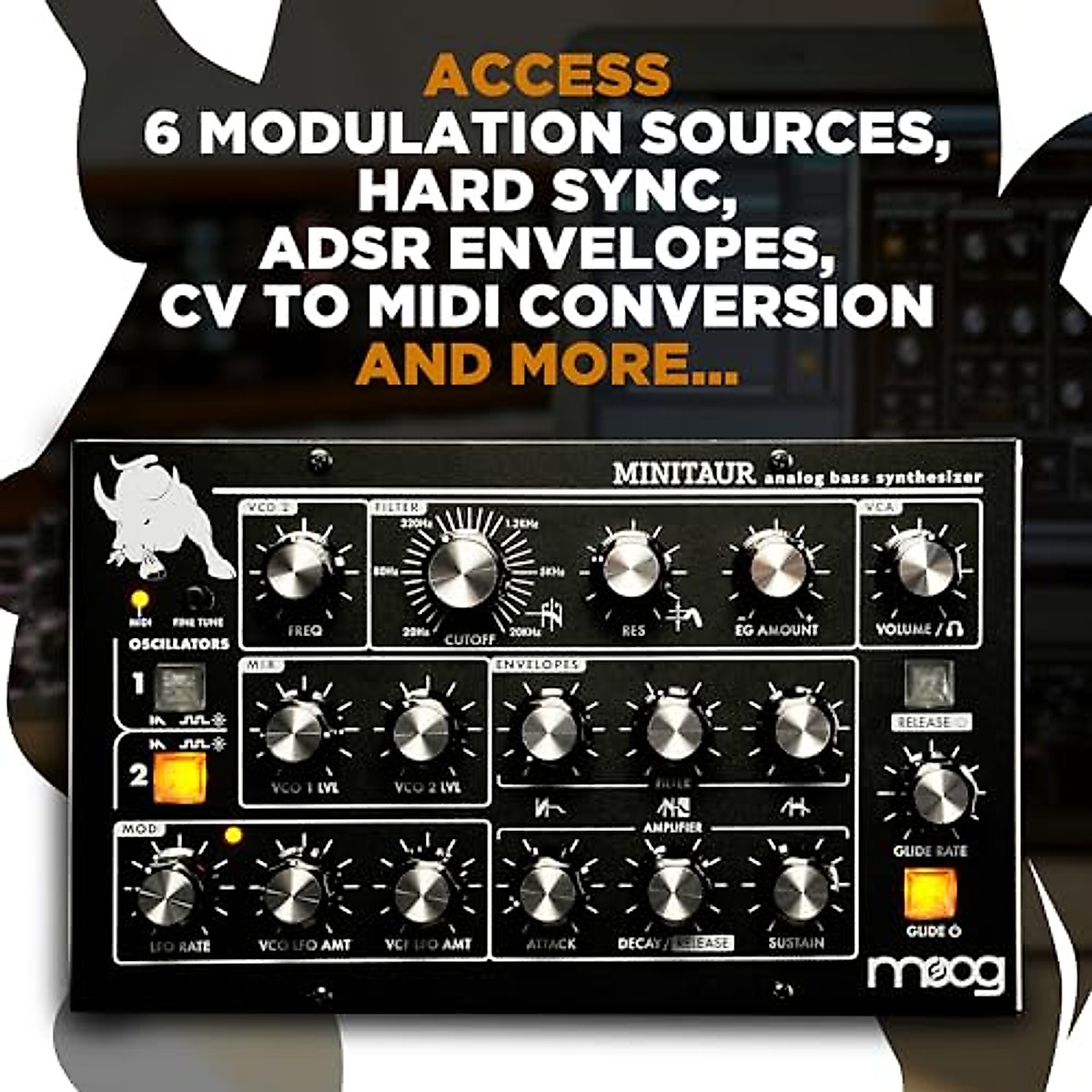 MOOG Minitaur - Analog Bass Synthesizer Module with Headphone Amp, 128 Presets, Software Editor