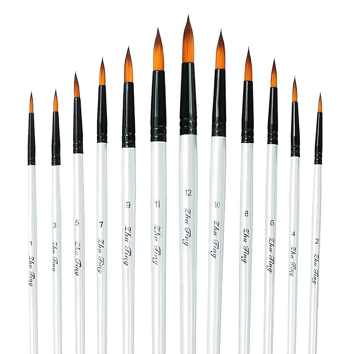 Acrylic Paint Brushes Set, 12pcs Professional Round-Pointed Tip Artist Paintbrushes for Acrylic Watercolor Oil Painting, Face Body Nail Art, Crafts, Canvas, Rock, Shoes, Miniature Model & Fine Detail