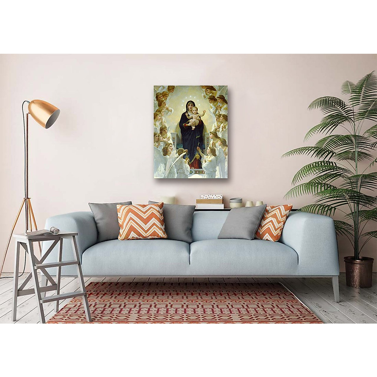 LB Virgin Mary Framed Canvas Wall Art Christ Jesus in Heaven Angel Paradise Painting Canvas Prints Christian Living Room Bedroom Bathroom Home Decor Ready to Hang,12x16 inch
