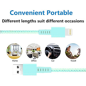 sharllen iPhone Charger Cables iPhone Cords 5 Pack 3/3/6/6/10FT Nylon Braided iPhone Lightning Cable Fast USB Charging Cable Long Cord Compatible iPhone11/Xs/Max/XR/X/8/8P/7/6/5/iPad/iPod Green