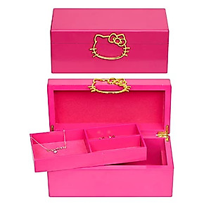 Hello Kitty Gold Icon Pink Lacquer Wood Jewelry Box Jewelry Organizer, Officially Licensed