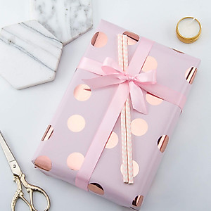 WRAPAHOLIC Wrapping Paper Roll - Pink Color with Rose Gold Foil Polka Dots Design for Birthday, Holiday, Wedding, Baby Shower Wrap - 30 inch x 16.5 feet