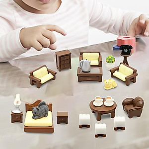 23pcs Brown Dollhouse Mini Furniture Kit Decoration DIY Accessories Including Dining Room Sitting Living Bedroom Set Toys for Baby Boys Children Girls Dollhouse Accessories