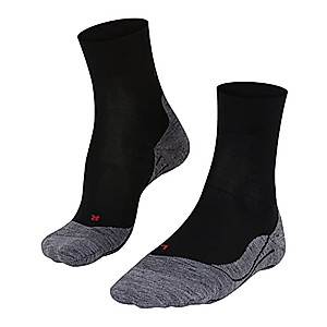 FALKE Women's RU4 Endurance Wool Running Socks, Mid Calf, Medium Cushion, Athletic, Breathable Quick Dry, Merino Wool, Black (Black-Mix 3010), 5-6, 1 Pair