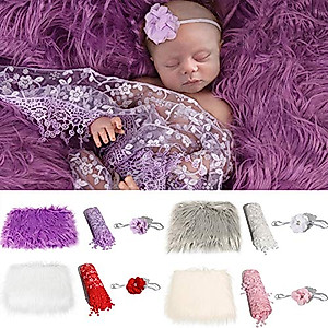 Camidy Baby Photo Props,3pcs Baby Fluffy Blanket + Newborn Wrap + Flower Headband Set Boys Girls DIY Photography Outfits