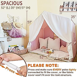 Large Kids Tent, Kids Playhouse with Banner,Light and Padded Mat, Tent for Kids Reading Nook, Play Tent, Easy to Assemble and Wash, Indoor and Outdoor, Pink Boho Adult Tent, 52x35x51,Pink