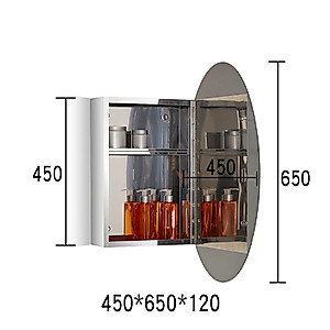 ZAYEN Bathroom Mirror Cabinet, Oval Bathroom Mirror with Shelf Stainless Steel Metal Bathroom Mirror Cabinet Wall-Mounted Mirror Storage Cabinet