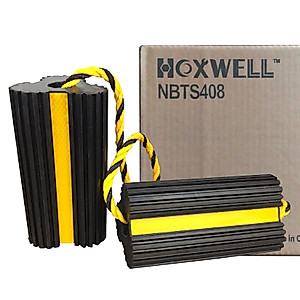 HOXWELL Heavy Duty Rubber Dual Wheel Chocks, RV Non Slip Wheel Stoppers with Nylon Rope Yellow Reflective Tape, Wheel Block for Travel Trailers, Aircraft, Car, Camper, Truck 1 Pair