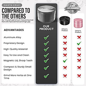 Santa Cruz Shredder Metal Herb Grinder Knurled Top for Stronger Grip 3-Piece Large 2.7" (Grey)