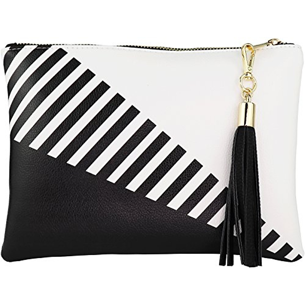 B BRENTANO Vegan Clutch Bag Pouch with Tassel Accent (Black)