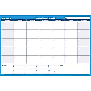 AT-A-GLANCE PM33328 30/60-Day Undated Horizontal Erasable Wall Planner, 48 x 32, White/Blue,
