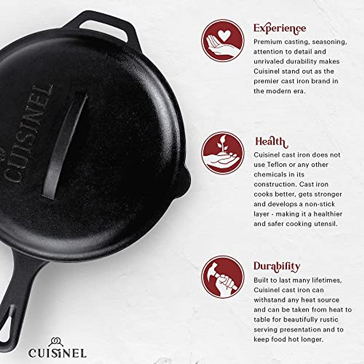 Cast Iron Skillet Set with Lids - 10"+12"-inch Pre-Seasoned Covered Frying Pan Set + Silicone Handle and Lid Holders + Scraper/Cleaner - Use Indoor/Outdoor, Oven, Stovetop, Fire, BBQ Kitchen Cookware
