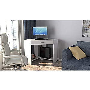 Roomsmart Ideal Gloss White Compact Modern Corner Computer Writing Desk for Home Office