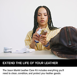 Jason Markk Leather Care Kit, 4-Piece Set, Ready-To-Use Foam, Balm Conditioner, Sponge, Delicates Brush, & Microfiber Towel, Ideal for Maintaining, Cleaning, & Protecting Leather Goods, 4oz