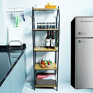 Nijoam 5 Tier Bookshelf, Tall Book Shelf Bookcase, Rustic Bookshelves, Industrial Book case, Freestanding Shelving Unit for Bedroom, Home Office, Living Room, Vintage-Brown