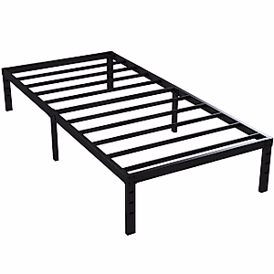 Upcanso Twin Bed Frame No Box Spring Needed, 14 Inch Heavy Duty Metal Platform Bed Frame Twin Size with Storage, 2500lbs Steel Slats Support, Easy Assembly, Black