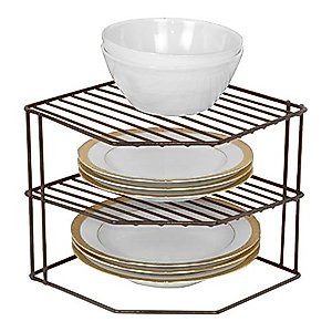 Smart Design 3-Tier Corner Shelf Storage – Bronze – Heavy Duty Steel Pantry Organizer with Rust-Resistant Finish and No-Scratch Bottom for Easy Home Organization and Storage