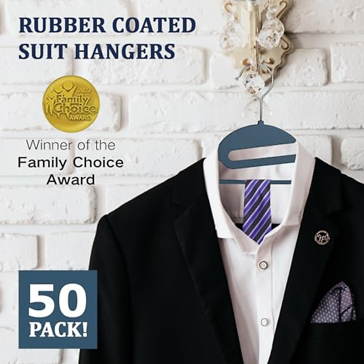 Flysums Plastic Hangers, 50 Pack Coat Hangers Rubber Coated Clothes Hangers with Non-Slip Design, Ultra Slim & Heavy Duty Suit Hangers, Space Saving Hangers for Closet (Blue- S Shaped)