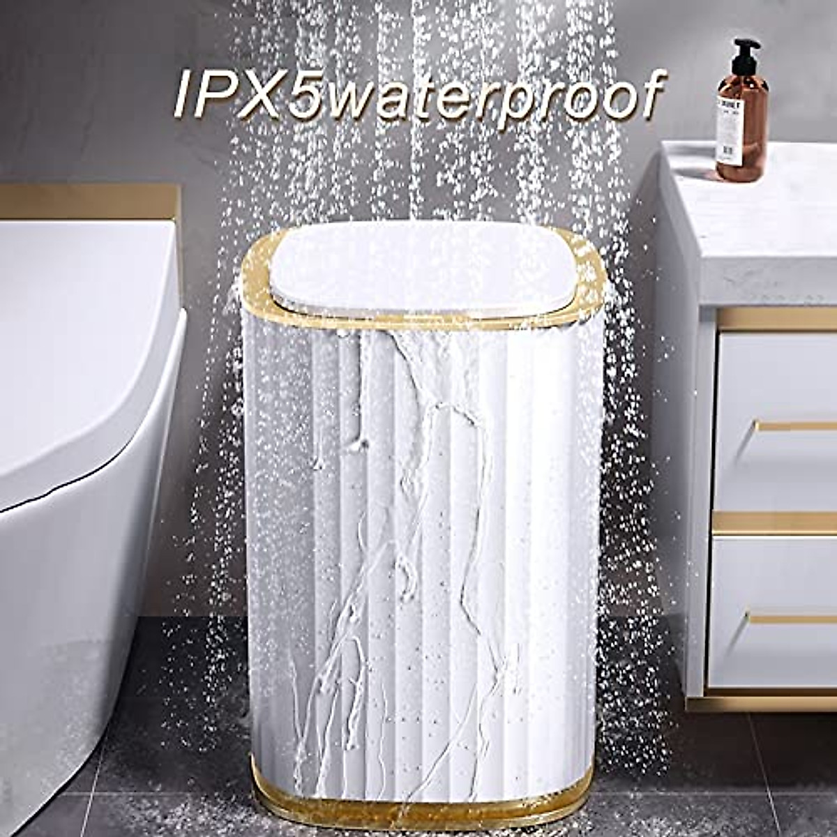 Smart Sensor Garbage Bin Kitchen Bathroom Toilet Trash Can Best Automatic Induction Waterproof Bin with Lid 10/15L (15L Gold)