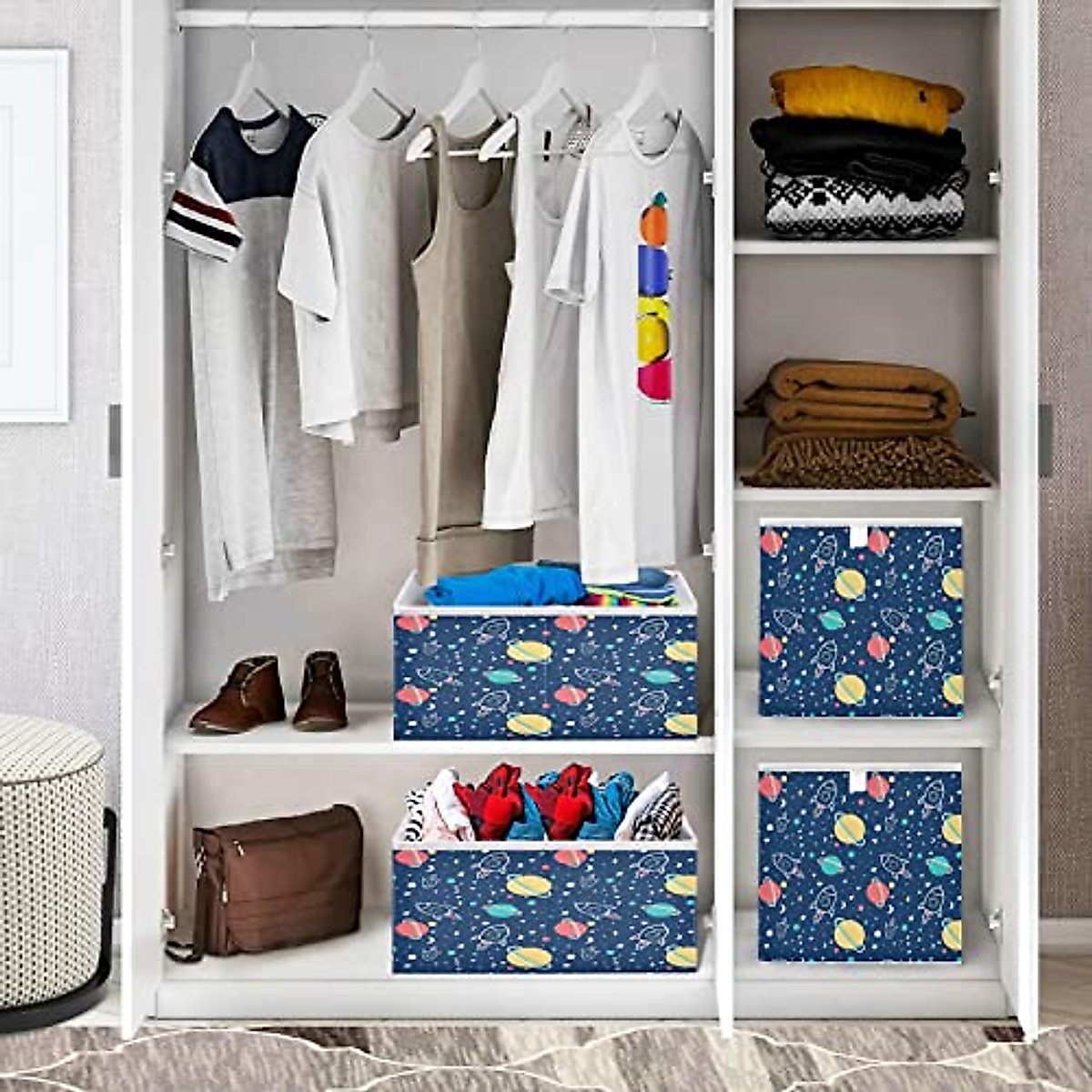 Blueangle Outer Space Pattern Cube Storage Bin, 11 x 11 x 11 in, Large Collapsible Organizer Storage Basket for Home Décor（683）