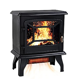 Electric Fireplace, Electric Fireplace Heater 3D Flames Freestanding TV Stand Fireplace Stove CSA Approved Safety 1500W Realistic Log Flame for Indoor Use(Black)