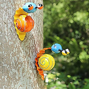 Cruis Cuka Metal Garden Decor Cute Snail Yard Art Outdoor Lawn Patio Ornament Fence Decorations for Outside - Set of 2(Yellow,Orange)