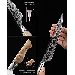 HEZHEN-67 LAYES Damascus Steel Kitchen Knife Set 2PCS,8.3'' Chef knife 5" Utility Knife Figured Sycamore Wood Handle with Gift Box