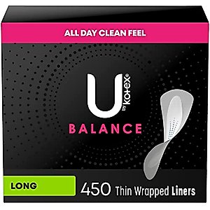 U by Kotex Barely There Thin Panty Liners, Light Absorbency, Long, Unscented, 450 Count (5 Packs of 90) (Packaging May Vary)