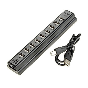 SaiDian 1Pcs 10 Port USB2.0 External Hub with Power Adapter High-Speed Expander Multi-Interface USB Hub