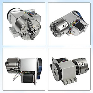 CNCTOPBAOS K12-100mm CNC Router Milling Machine Rotational Axis 4th Axis A axis Rotary Table A axis 100mm 4 jaw chuck dividing head,MT2 65mm Tailstock Reducing ratio 6:1 for CNC Engraving Machine