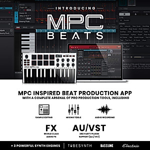 Akai MPK Mini MK3 MIDI Keyboard Controller + M-Audio SP2 Sustain Pedal, with MPC Beats and Software Suite – Beat Maker Bundle (White)