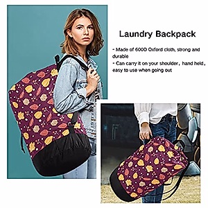 Cute Fall Thanksgiving Leaves Laundry Bag Heavy Duty Laundry Backpack with Shoulder Straps Handles Travel Laundry bag Drawstring Closure Dirty Clothes Organizer For Apartment College Dorm Laundromat