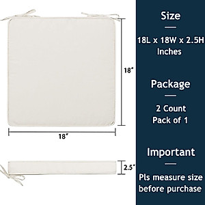 Magpie Fabrics Square Corner Seat Cushion, 18" x 18" x 2.5", 2 Pack, Indoor/Outdoor Waterproof Weather Resistant Universal Chair Pads for Patio Garden Dining - Cream Beige