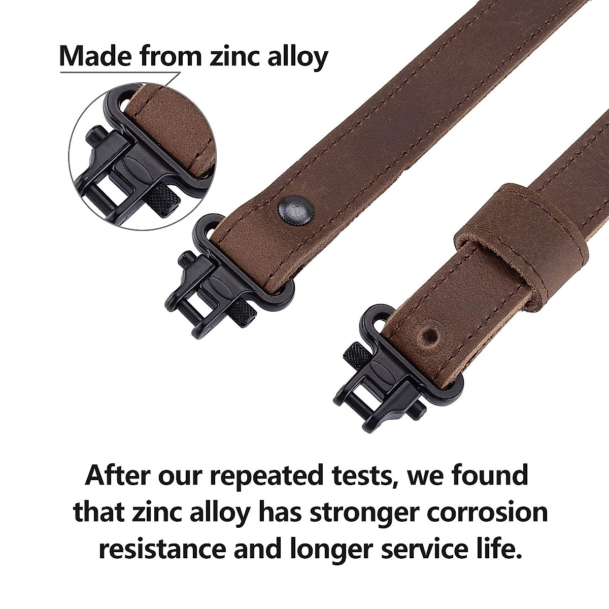 Raiseek Buffalo Hide Leather Rifle Gun Sling with Mil-Spec Swivels,Crazy Horse Brown Stitch,Vintage Rugged Gun Strap,1" Wide Black Screws