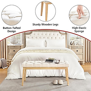 Upholstered Entryway Bench - End of Bed Bench with Padded Seat, Button Tufted Wood Frame (Beige-2)