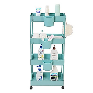 JAKAGO 6-Pack Little Hanging Bucket - Hanging Cup Holder for Rolling Cart Shelf Wall Storage Box for Kitchen Living Room Bathroom Desktop Cleaning Trash Can(Teal)