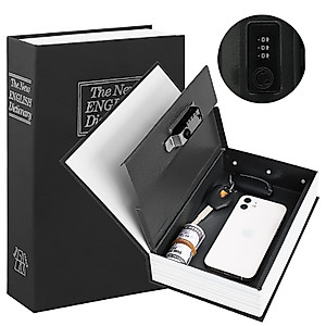 KYODOLED Diversion Book Safe with Combination Lock, Secret Hidden Metal Lock Box,Money Hiding Collection Box,9.5" x 6.2" x 2 .2" Black Large