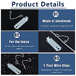 102 Pieces T Post Wire Clips Fence Wire Twister for T Post Clips Galvanized Steel Fence Wire Tensioning Tool for Fixing Fence Wire T Post Wire Clip Garden Farm Highway Sport Fences