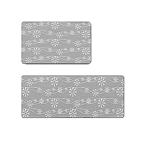 Grey Snowflake Bath Mat for Tub,Non Slip Bathroom Floor Runner Rug Quick Dry & Absorbent Diatomaceous Earth Shower Sink Bedroom Kitchen Washable Doormat,Vintage Farmhouse Xmas Winter 16x24+16x47