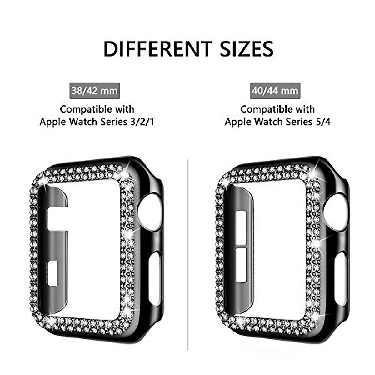 adepoy Compatible for Apple Watch Case 44mm Series 6/5/4 SE Bling Rhinestone Apple Watch Protective Case Bumper Frame Screen Protector Case Cover for iWatch Series 44mm Black