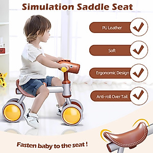 TWFRIC Balance Bike for 1+ Year Old Boys Girls, Toddler Balance Bike 12-36 Month No Pedal 4 Wheels Ride-on Baby Bike Riding Toys for 1 Year Old Birthday Gifts(Brown)