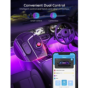 Govee Car LED Lights, Smart Interior Lights with App Control, RGB Inside Car Lights with DIY Mode and Music Mode, 2 Lines Design for Cars with Car Charger, DC 12V